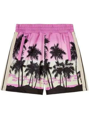 Palm Angels Sunset-print Striped Track Shorts - Purple