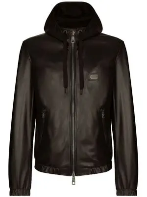 Dolce & Gabbana Logo-tag Hooded Leather Jacket