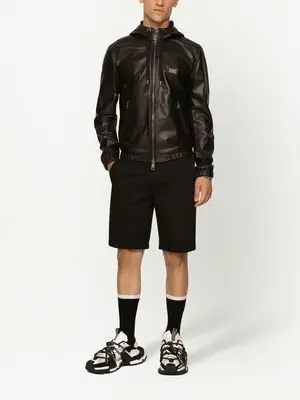 Dolce & Gabbana Logo-tag Hooded Leather Jacket