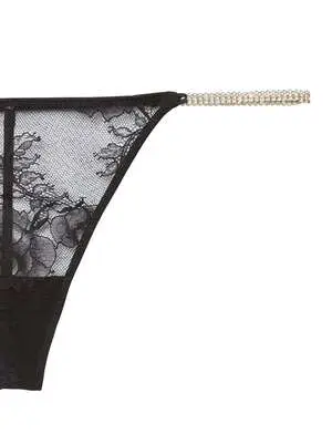FLEUR DU MAL Crystal Bouquet Lace V-string - Black