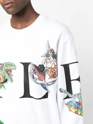 Philipp Plein Printed Cotton Crewneck Sweatshirt - White