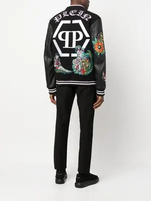 Philipp Plein Embellished College Bomber Jacket - Black