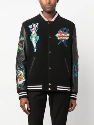 Philipp Plein Embellished College Bomber Jacket - Black