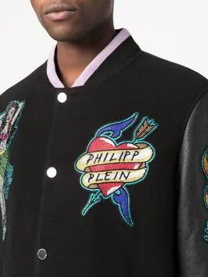 Philipp Plein Embellished College Bomber Jacket - Black