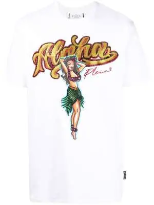 Philipp Plein Graphic-print Crystal-embellished T-shirt - White