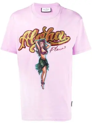 Philipp Plein Graphic-print Crystal-embellished T-shirt - Purple