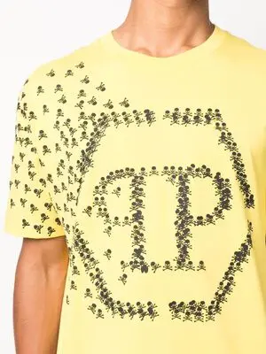Philipp Plein Skull Bones Logo-print T-shirt - Yellow