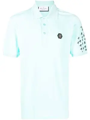 Philipp Plein Skull And Bones Cotton Polo Shirt - Blue