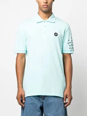 Philipp Plein Skull And Bones Cotton Polo Shirt - Blue