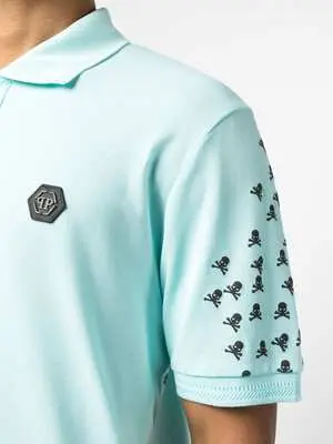 Philipp Plein Skull And Bones Cotton Polo Shirt - Blue