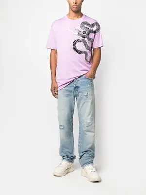 Philipp Plein Embellished Snake-print T-shirt - Neutrals