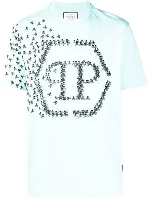 Philipp Plein Skull Bones Logo-print T-shirt - Blue
