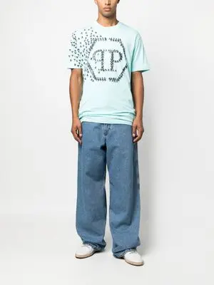 Philipp Plein Skull Bones Logo-print T-shirt - Blue