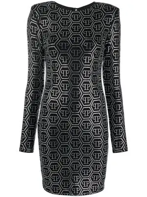 Philipp Plein Sequin-embellished Monogram Mini Dress - Black