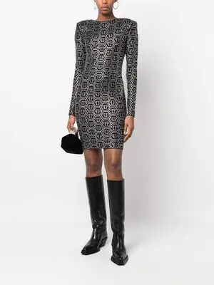 Philipp Plein Sequin-embellished Monogram Mini Dress - Black