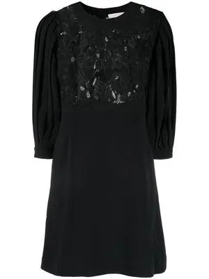See By Chloé Floral-panelled Mini Dress - Black