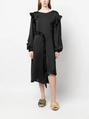Remain Birger Christensen Ruffled Long-sleeved Maxi Dress - Black