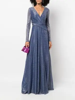 Talbot Runhof Metallic V-neck Gown