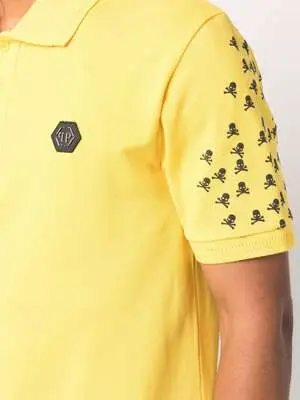 Philipp Plein Skull And Bones Cotton Polo Shirt - Yellow