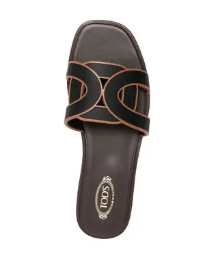 TOD'S Leather Logo Strap Sandals - Black