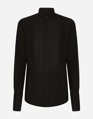 Dolce & Gabbana Cotton Poplin Gold-fit Tuxedo Shirt - Black