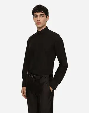 Dolce & Gabbana Cotton Poplin Gold-fit Tuxedo Shirt - Black