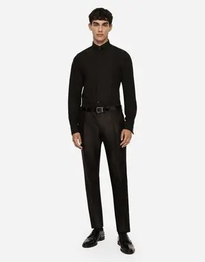 Dolce & Gabbana Cotton Poplin Gold-fit Tuxedo Shirt - Black
