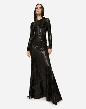 Dolce & Gabbana Long Sequined Dress With Corset - Black