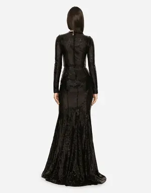 Dolce & Gabbana Long Sequined Dress With Corset - Black