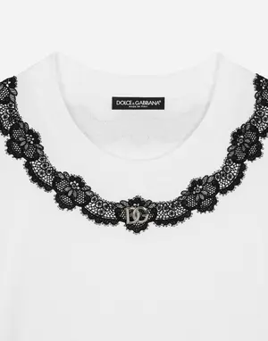 Dolce & Gabbana Jersey T-shirt With Dg Logo And Lace Inserts