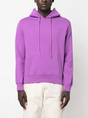 Off-White Logo Print Cotton Hoodie - Purple