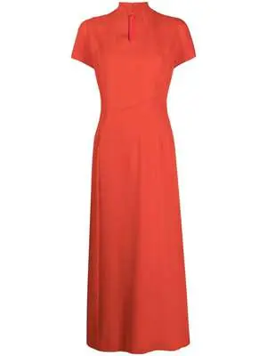 Shiatzy Chen Mulberry Silk Split Neck Midi Dress