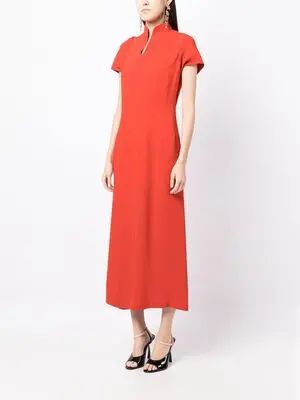 Shiatzy Chen Mulberry Silk Split Neck Midi Dress