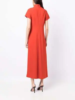 Shiatzy Chen Mulberry Silk Split Neck Midi Dress