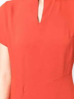 Shiatzy Chen Mulberry Silk Split Neck Midi Dress