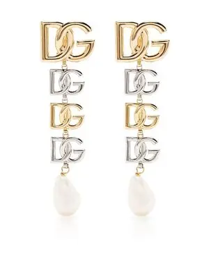 Dolce & Gabbana Dg-logo Clip-on Drop Earrings - Gold
