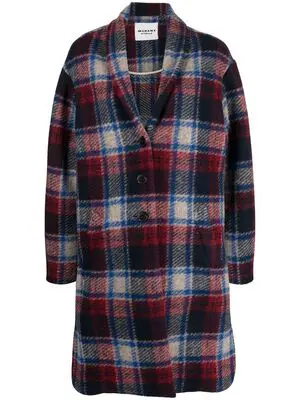 MARANT ETOILE Gabriel Checked Mid-length Coat - Blue