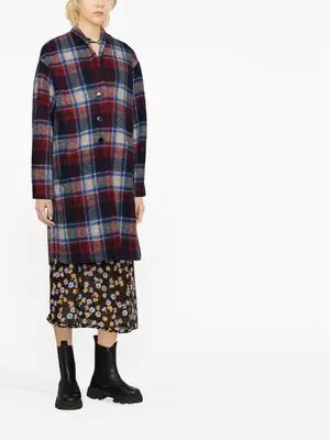 MARANT ETOILE Gabriel Checked Mid-length Coat - Blue