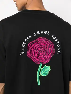 Versace Floral-embroidered Cotton T-shirt