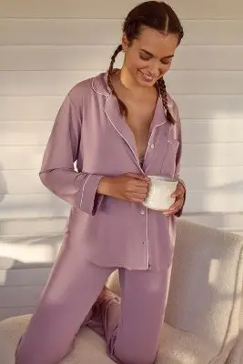 Eberjey Gisele Long-sleeve Pajama Set Purple