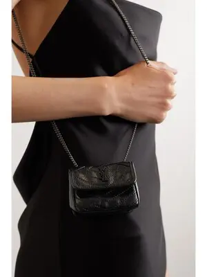 Saint Laurent Niki Micro Embellished Crinkled-leather Airpods Case