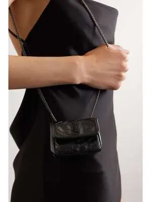 Saint Laurent Niki Micro Embellished Crinkled-leather Airpods Case