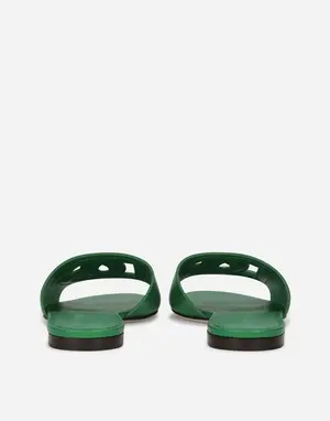 Dolce & Gabbana Calfskin Slides With Dg Logo - Green