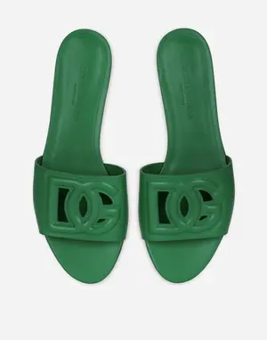 Dolce & Gabbana Calfskin Slides With Dg Logo - Green
