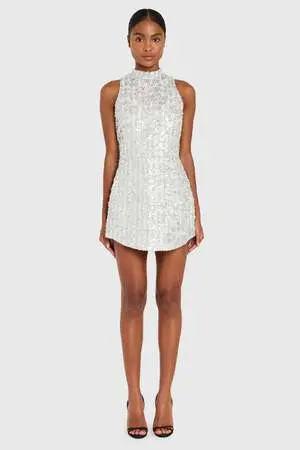 Amanda Uprichard Tweed Sequined Mock Neck Mini Dress - Stellar