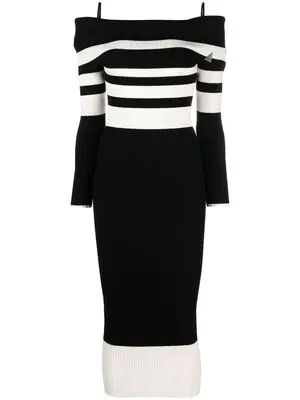 Attico Striped Off-shoulder Knitted Dress - Black