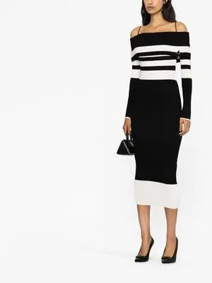 Attico Striped Off-shoulder Knitted Dress
