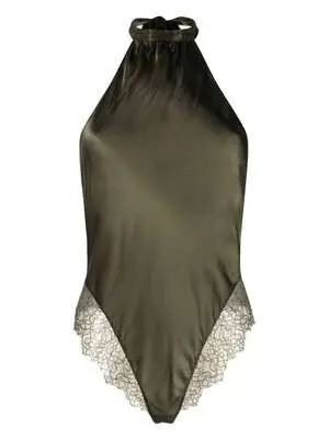 MAISON CLOSE Lace-trim Detail Bodysuit - Green