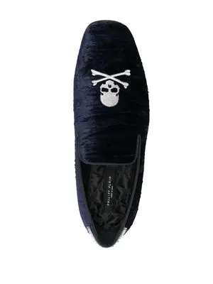 Philipp Plein Skull Bones Velvet Loafers