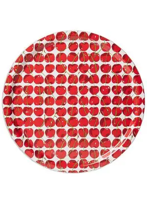 La DoubleJ Cherries Avorio-print Round Tray - Red